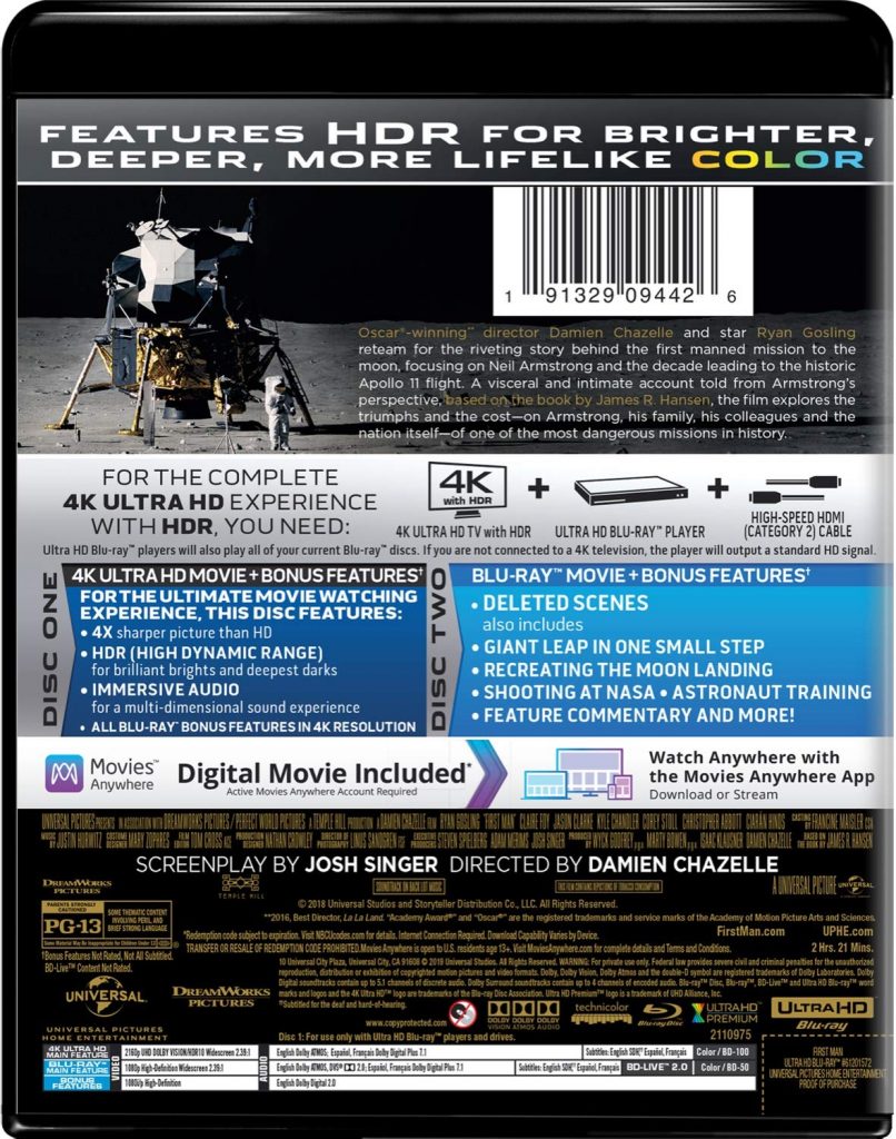 FIRST MAN : 4K ULTRA HD + BLU-RAY - Harrisons Records